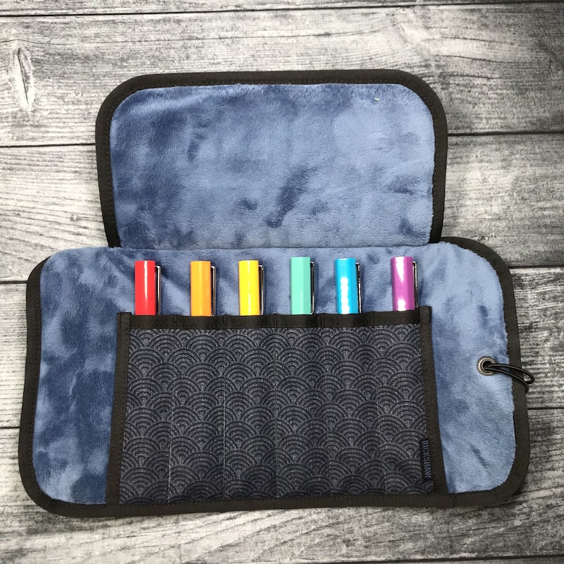 6-Pen Deluxe Pen Roll - Seigaiha Performance Denim